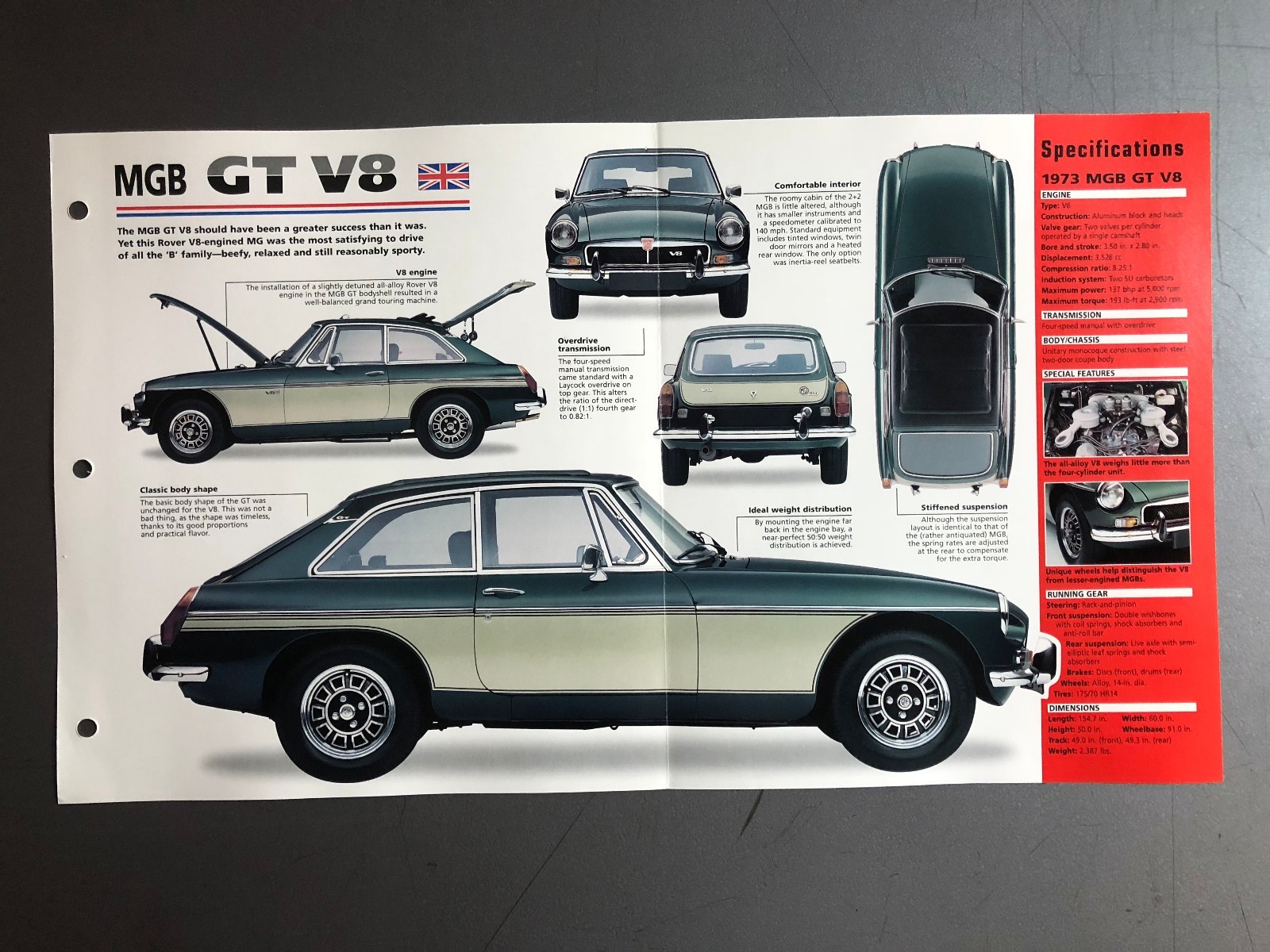 1973 - 1976 MGB GT V8 Coupe Poster, Spec Sheet, Folder, Brochure - RARE ...