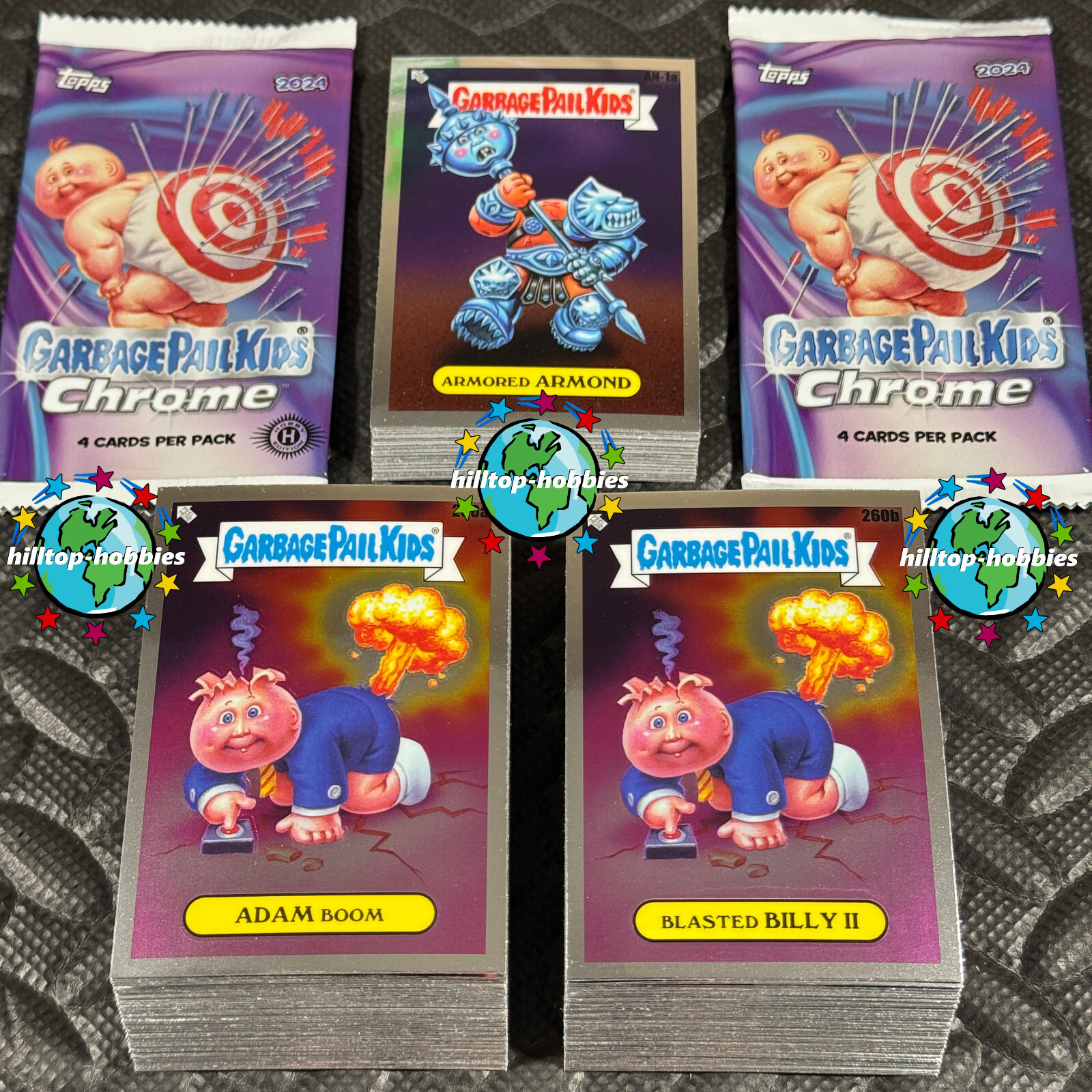GARBAGE PAIL KIDS CHROME 7 COMPLETE 100-CARD BASE SET+2 WRAPPERS 2025 ...