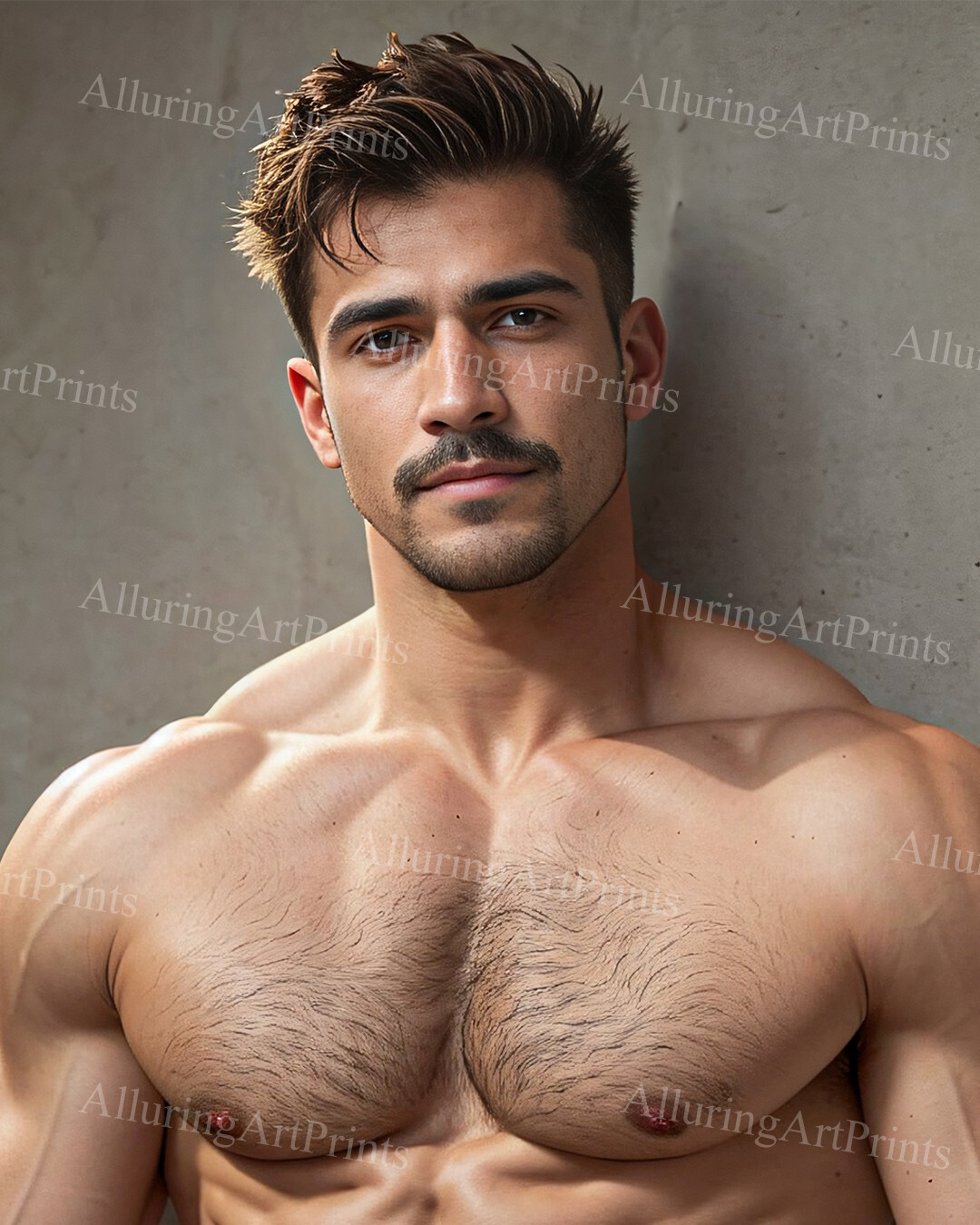 Male Model Photo Print Muscular Handsome Beefcake Shirtless Hairy Hunk ...