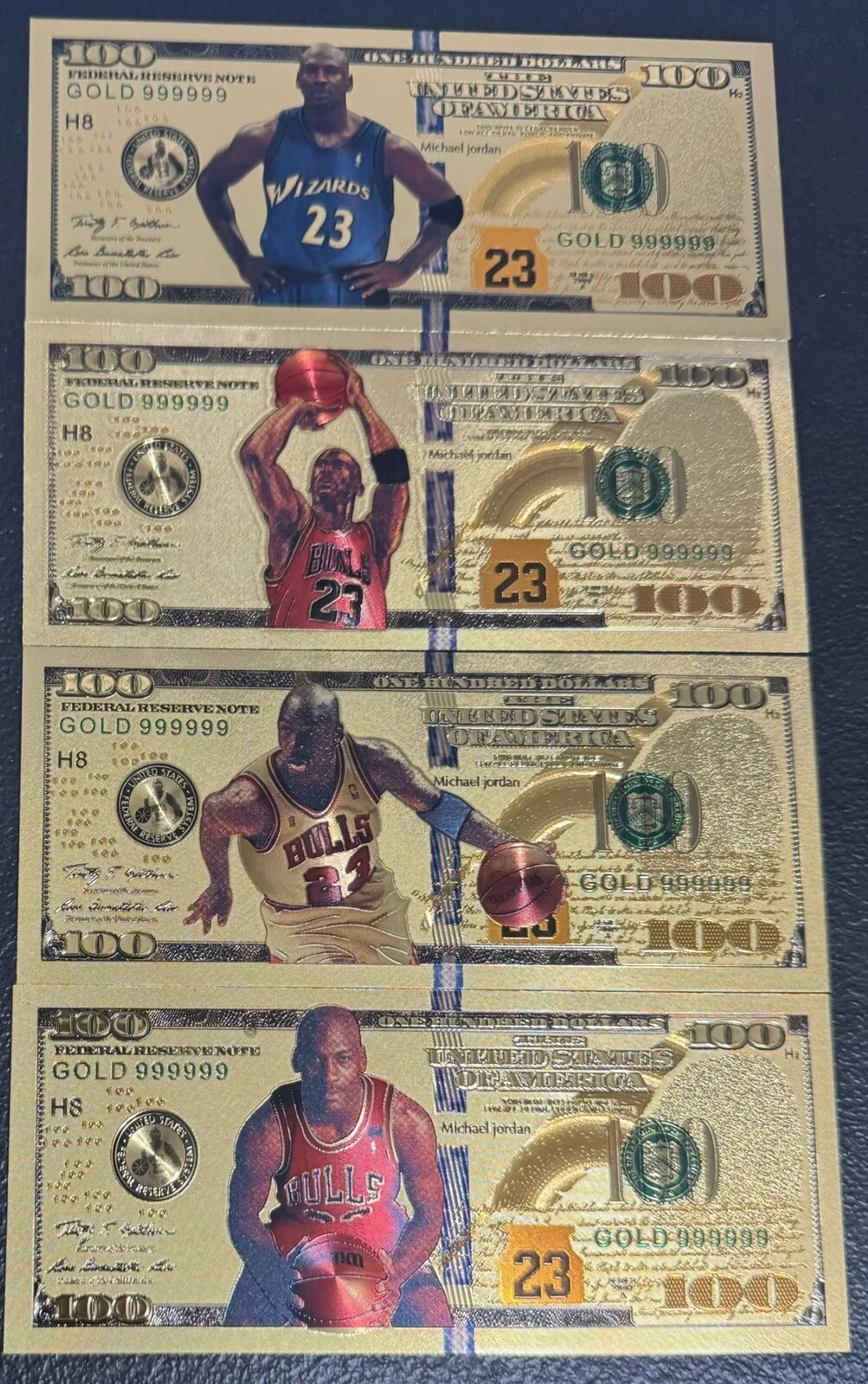 (4 PIECE SET) MICHAEL JORDAN Gold Foil Banknotes - Makes A Great ...