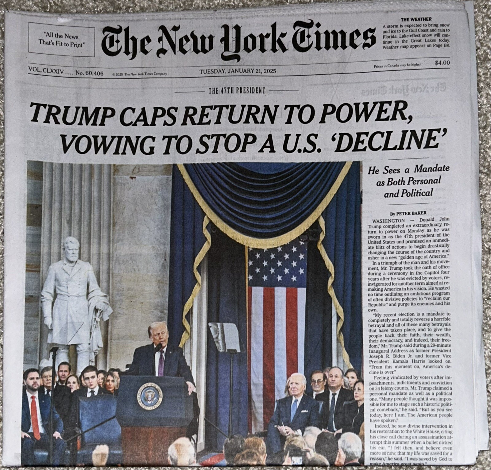 Official 2025 The New York Times Donald Trump Inauguration Newspaper January 21 for Sale ...
