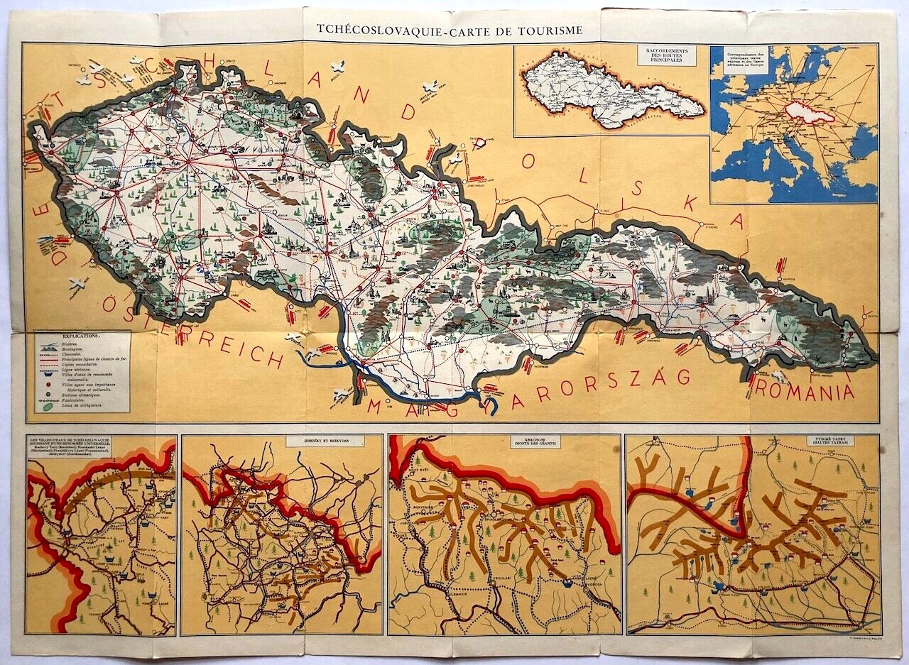 Original Vintage Map CZECHOSLOVAKIA - TOURIST MAP - CITIES - NATURE ...