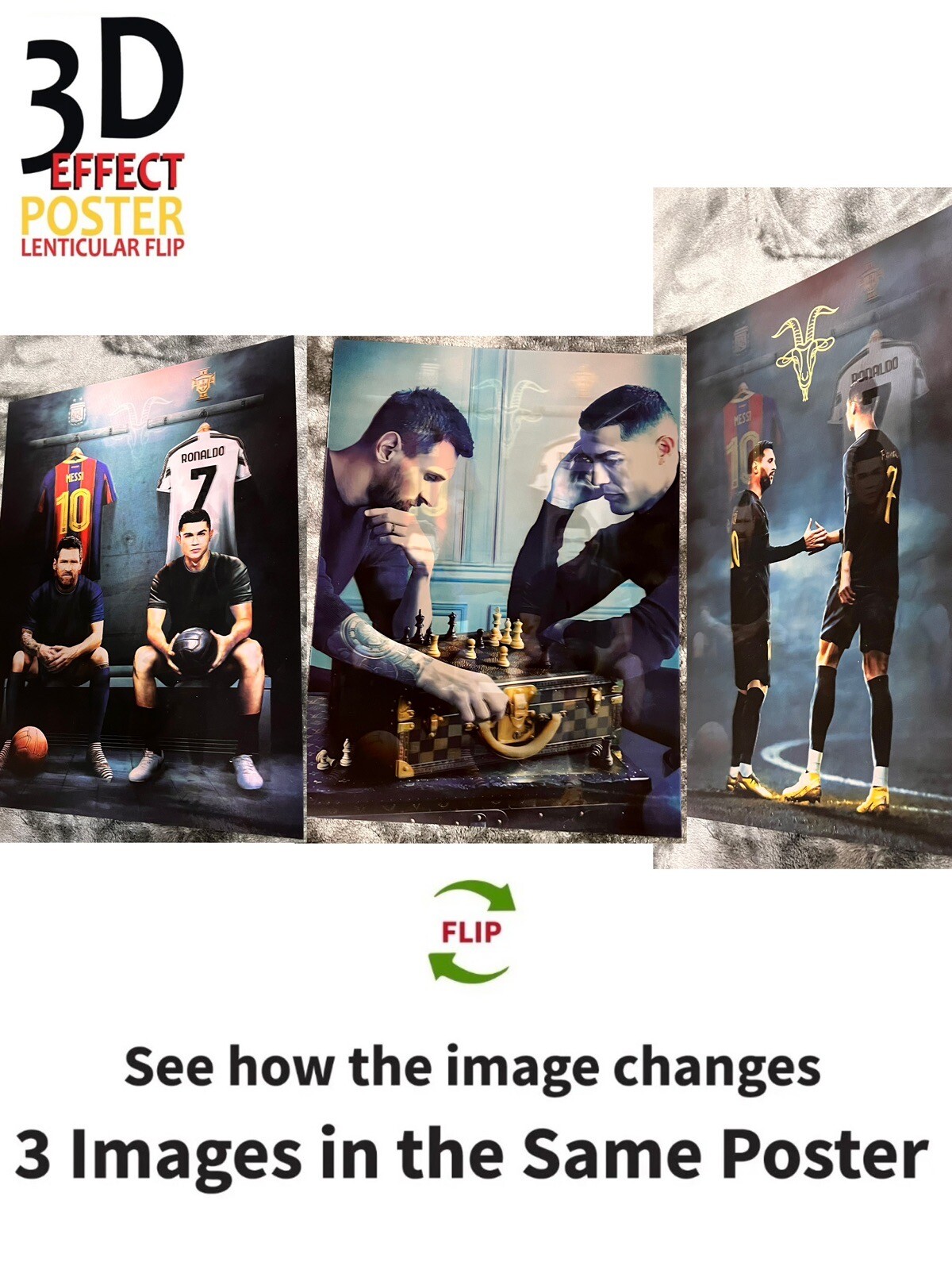 Lionel Messi,Cristiano Ronaldo-3D Poster ,3D Lenticular-3 Images Change for Sale - Celebrity ...